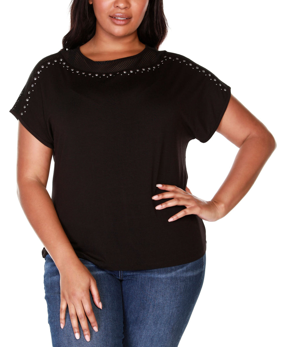 Plus Size Embellished Mesh Inset Top – Buy Outlet